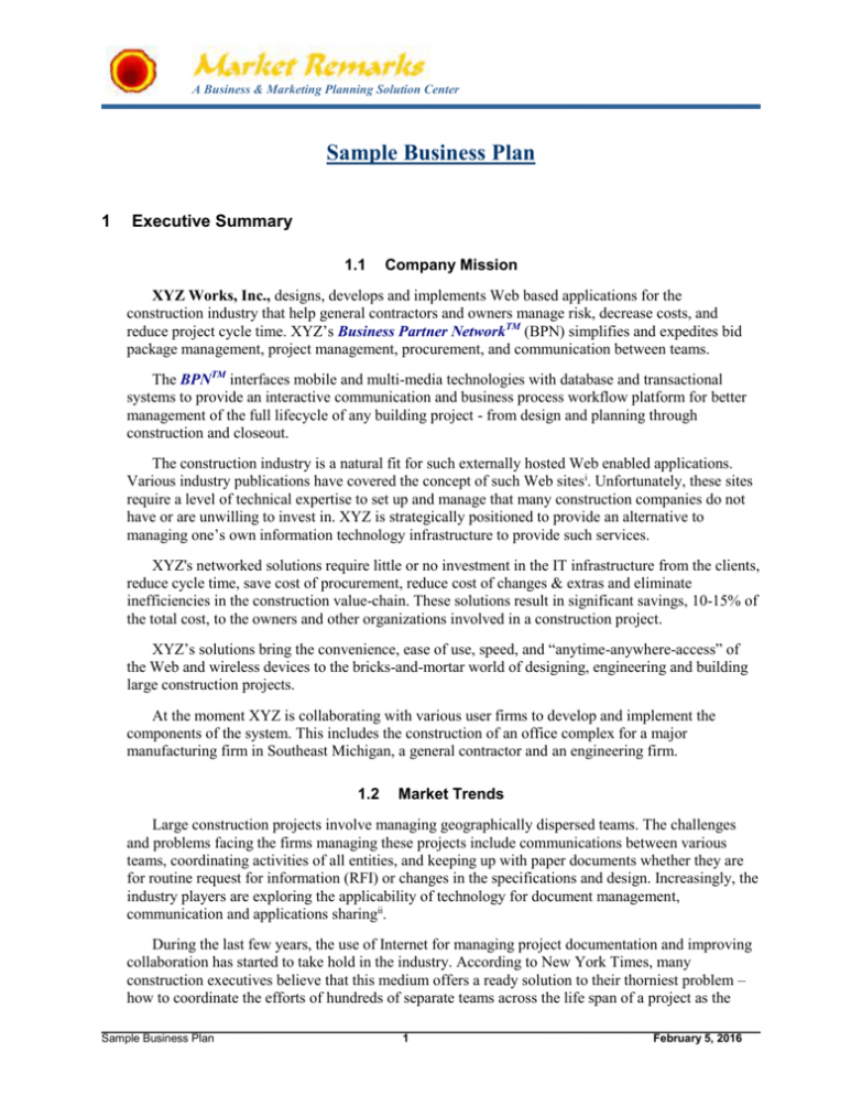 General Contractor Business Plan Template Creative Template Inspiration